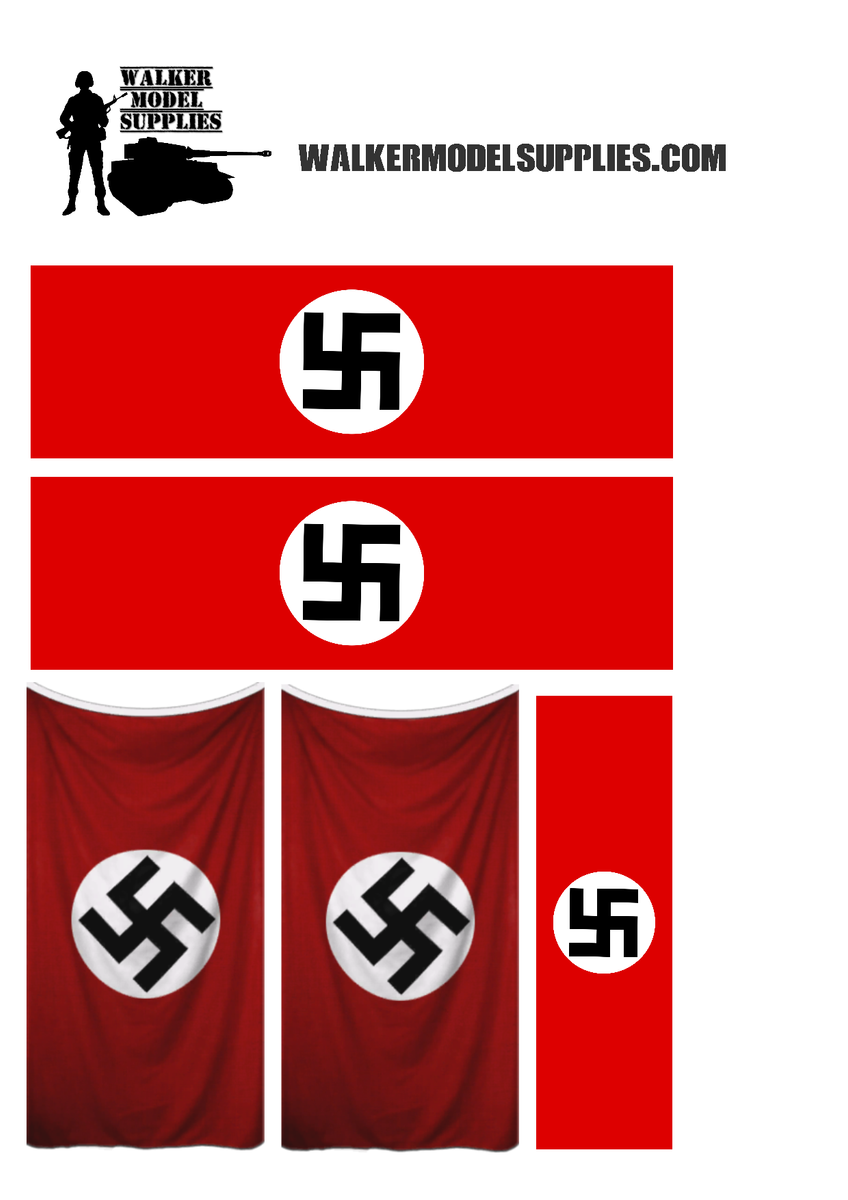 1:16 scale WW2 German flags on cotton Peel. Set 1